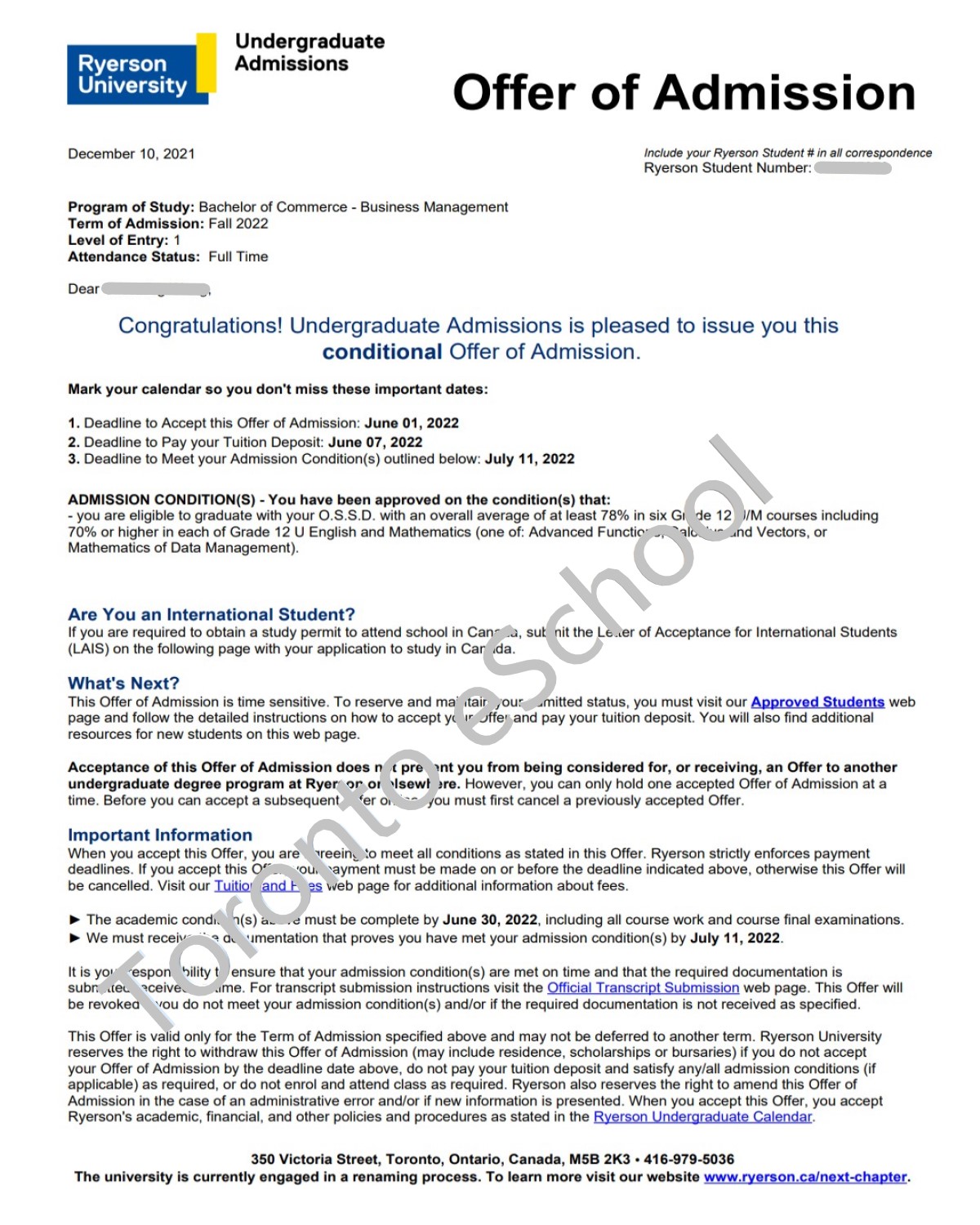 Congratulations on your University Offer 2022 - Toronto eSchool - Online High School - OSSD Diploma