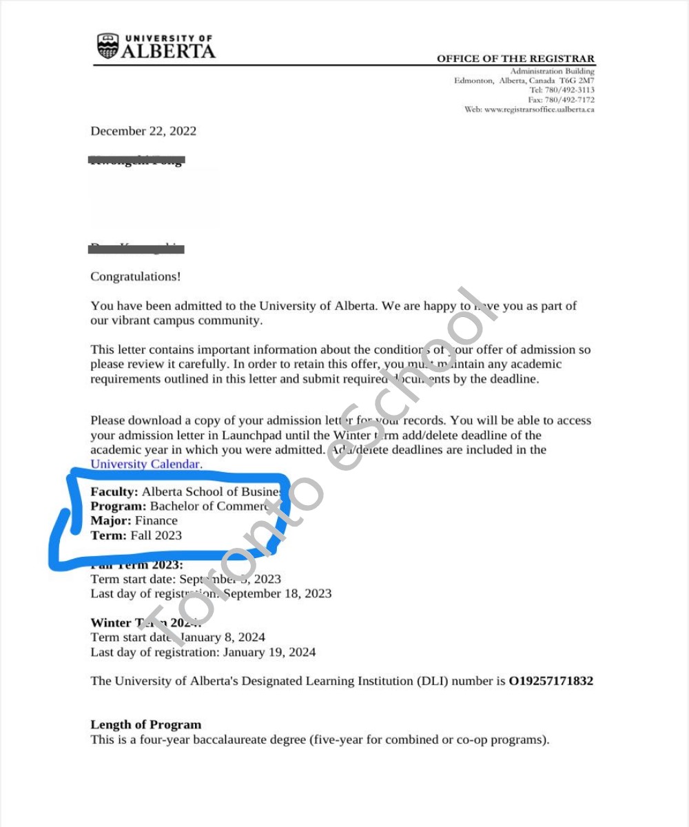 Congratulations on your offer of admission to the top universities