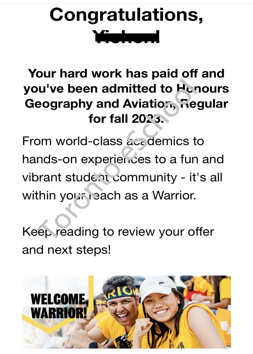 Congratulations on your offer of admission to the top universities