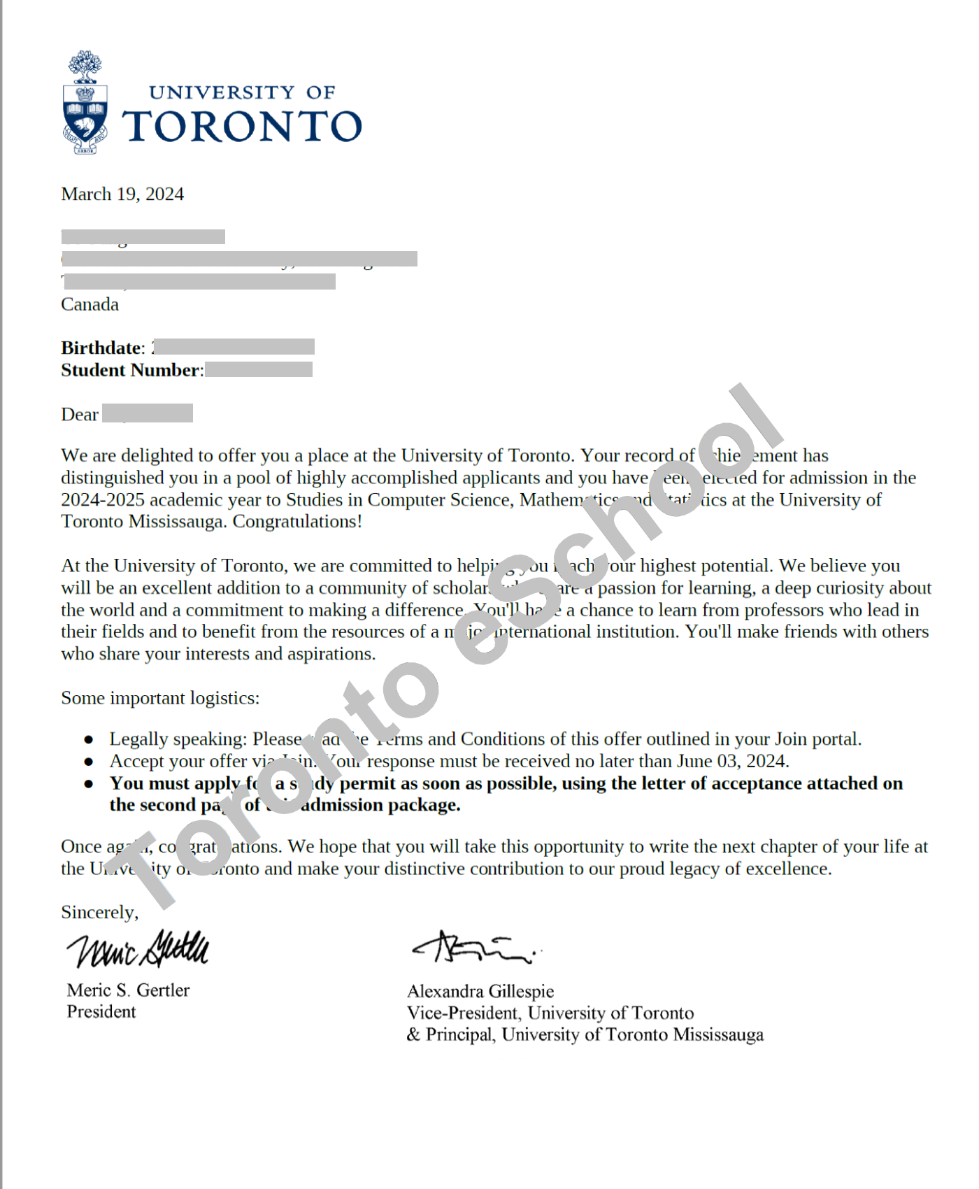 Congratulations on your Offer of Admission 2024 - Toronto eSchool - Online High School - OSSD ...