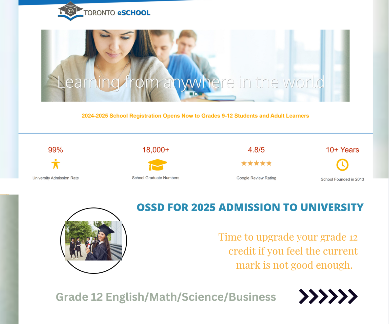 It is time to upgrade your grade 12 marks online - Toronto eSchool - Online High School - OSSD ...
